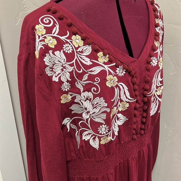 SHEIN | Dresses | Maroon Embroidered Maxi Dress | Poshmark